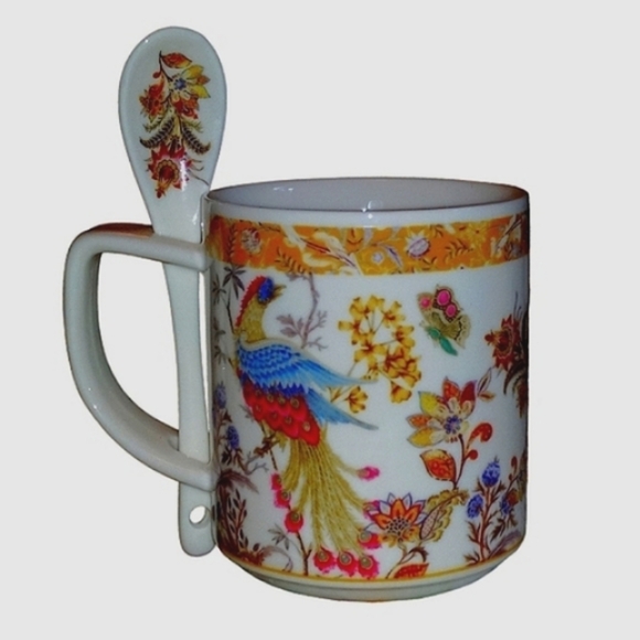 Source Unknown | Dining | New Floral Peacock Mug Spoon Set | Poshmark